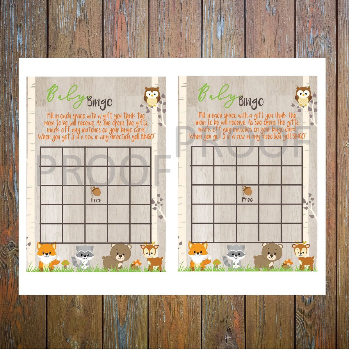 Woodland Animal Baby Shower Bingo | Forest Animals Baby Shower game ...