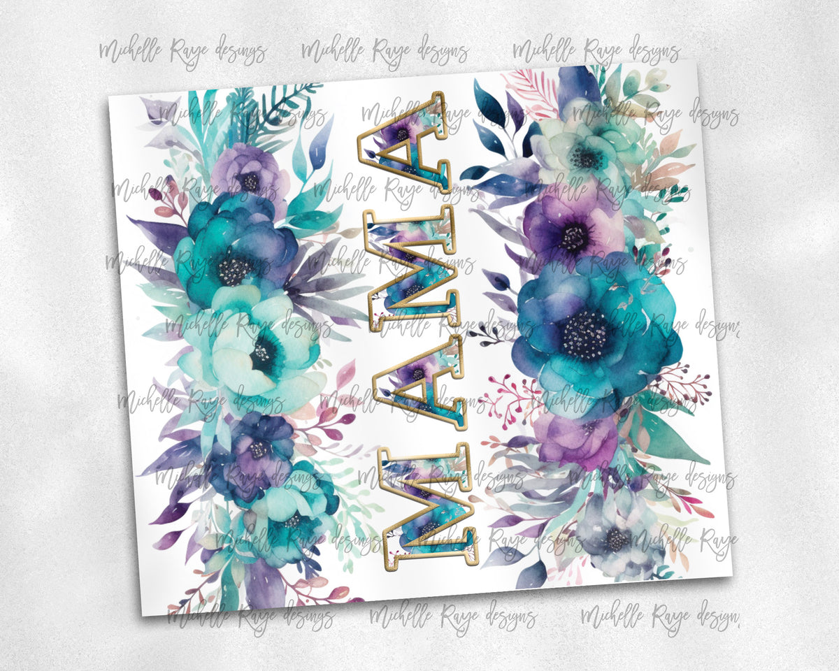 Teal and Purple Watercolor Flower Borders MAMA Design – Michelle Raye ...