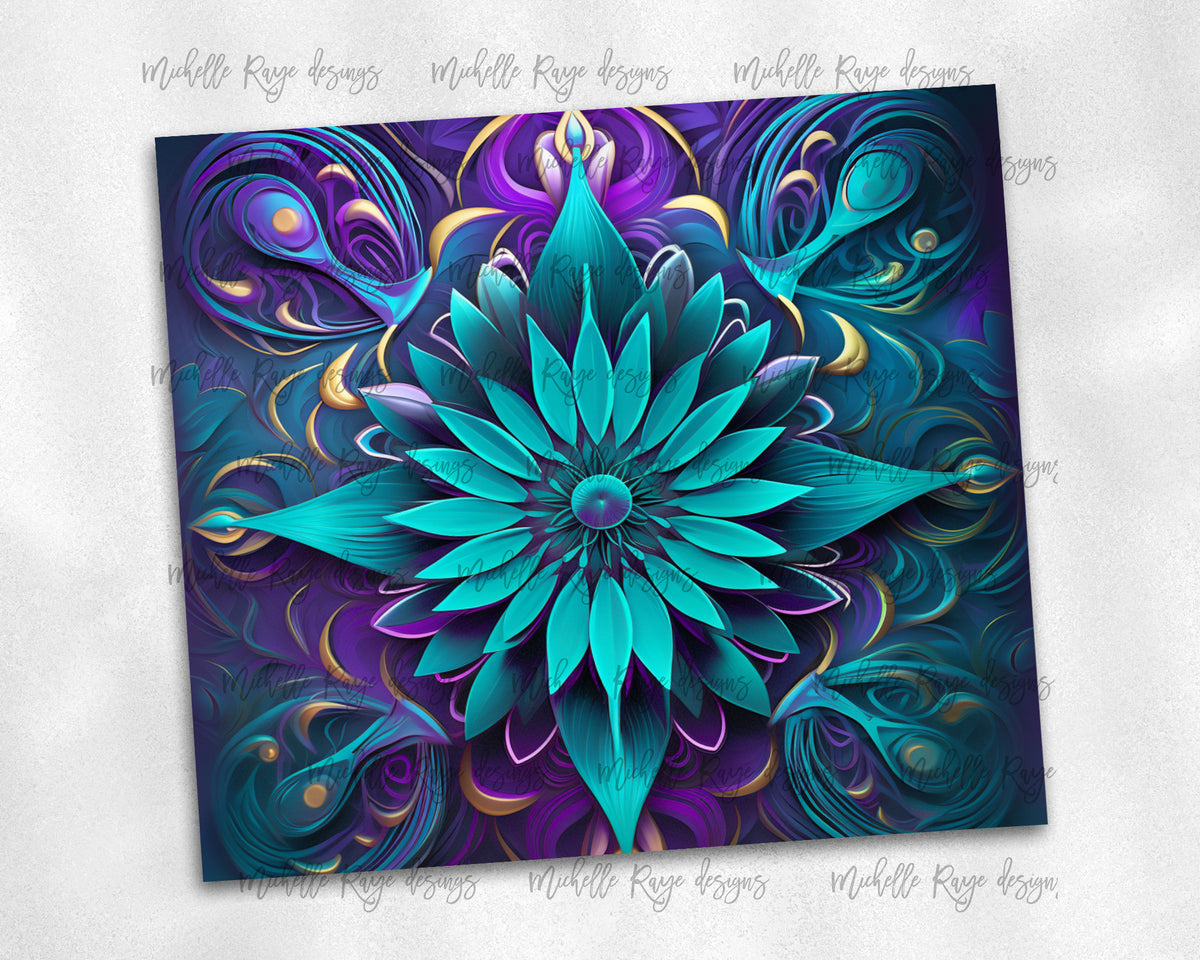 Kaleidoscope psychedelic teal and purple flowers 4 – Michelle Raye Designs