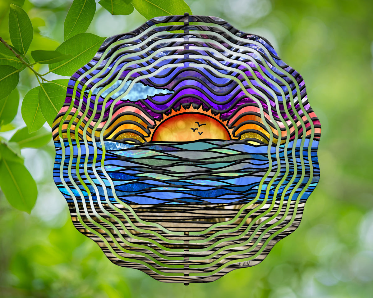 beach sunset scene stained glass wind spinner design – Michelle Raye ...