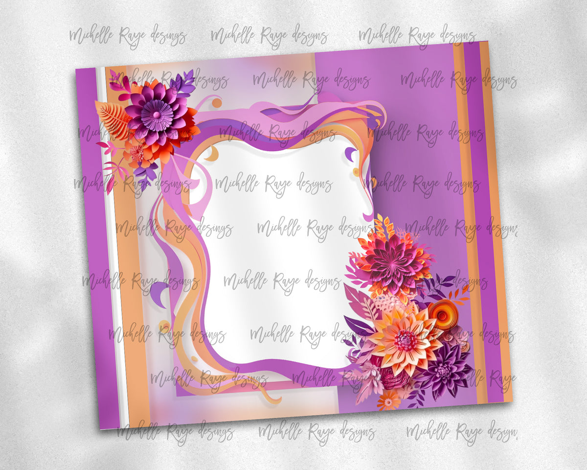 Paper Cut Flower Design with frame for picture or name - Coral, Purple ...