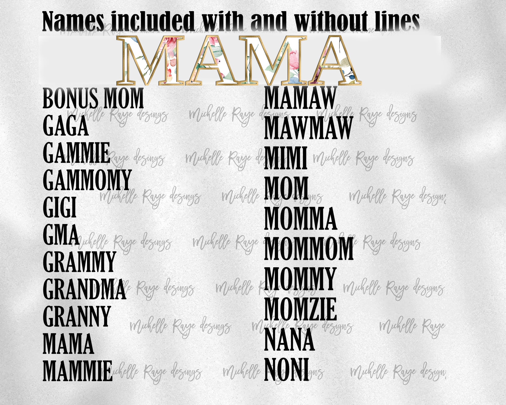 Spring Watercolor Flowers Mom and Grandma Names – Michelle Raye Designs