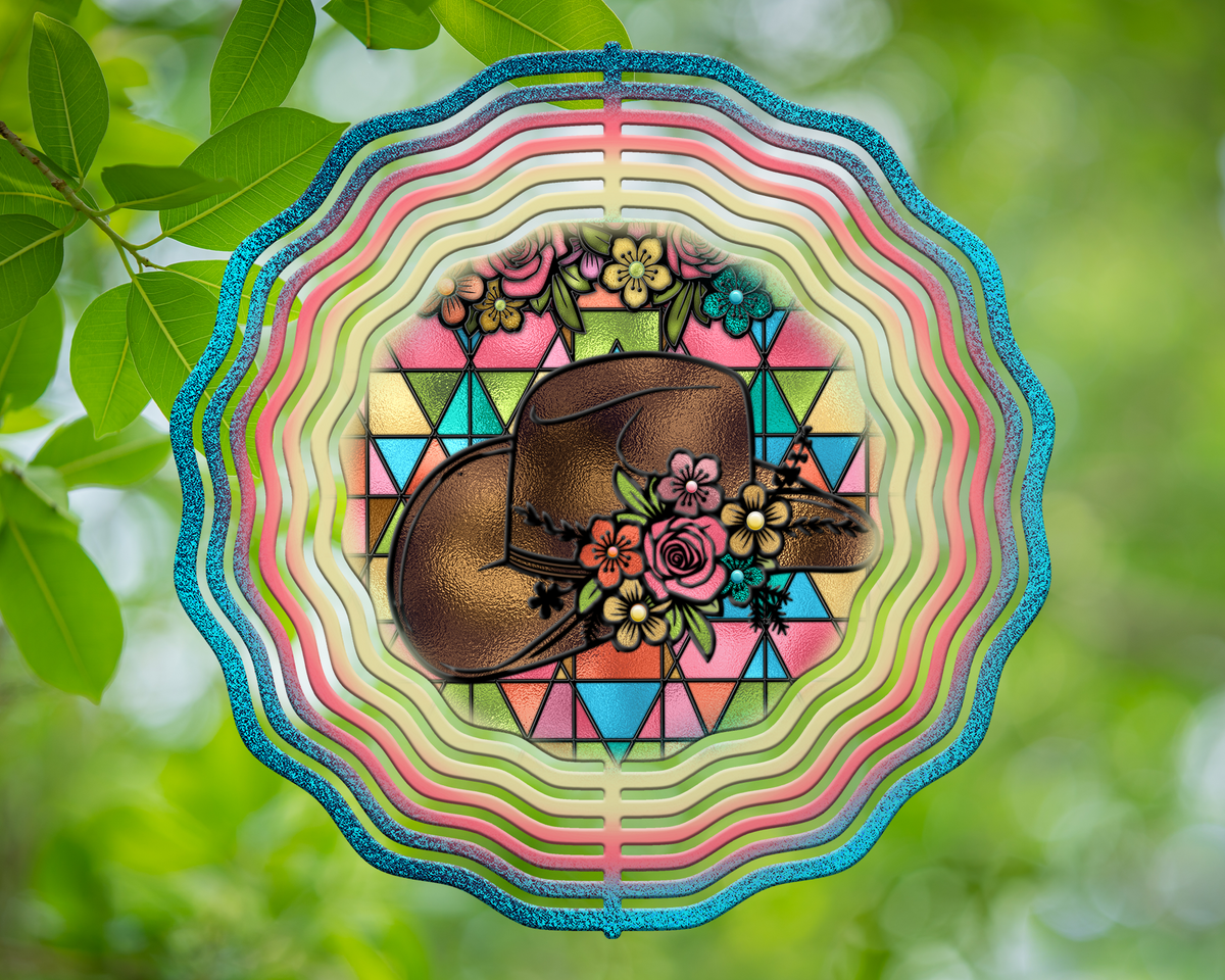 Cowgirl Hat Stained Glass Wind Spinner 10" – Michelle Raye Designs