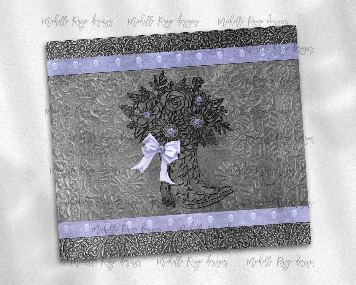 Tooled Leather Cowgirl Grey Black Violet Boot with Bow – Michelle Raye ...