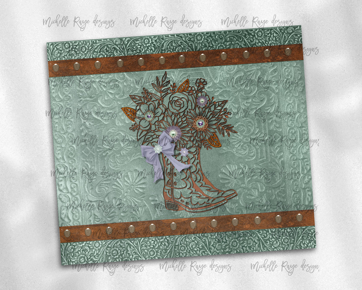 Tooled Leather Cowgirl Sage and Violet Boot with Bow – Michelle Raye ...