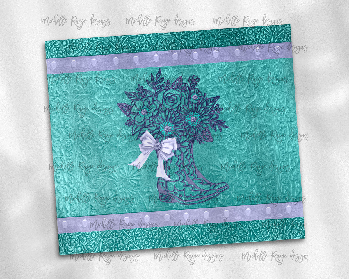 Tooled Leather Cowgirl Teal Violet Boot with Bow – Michelle Raye Designs