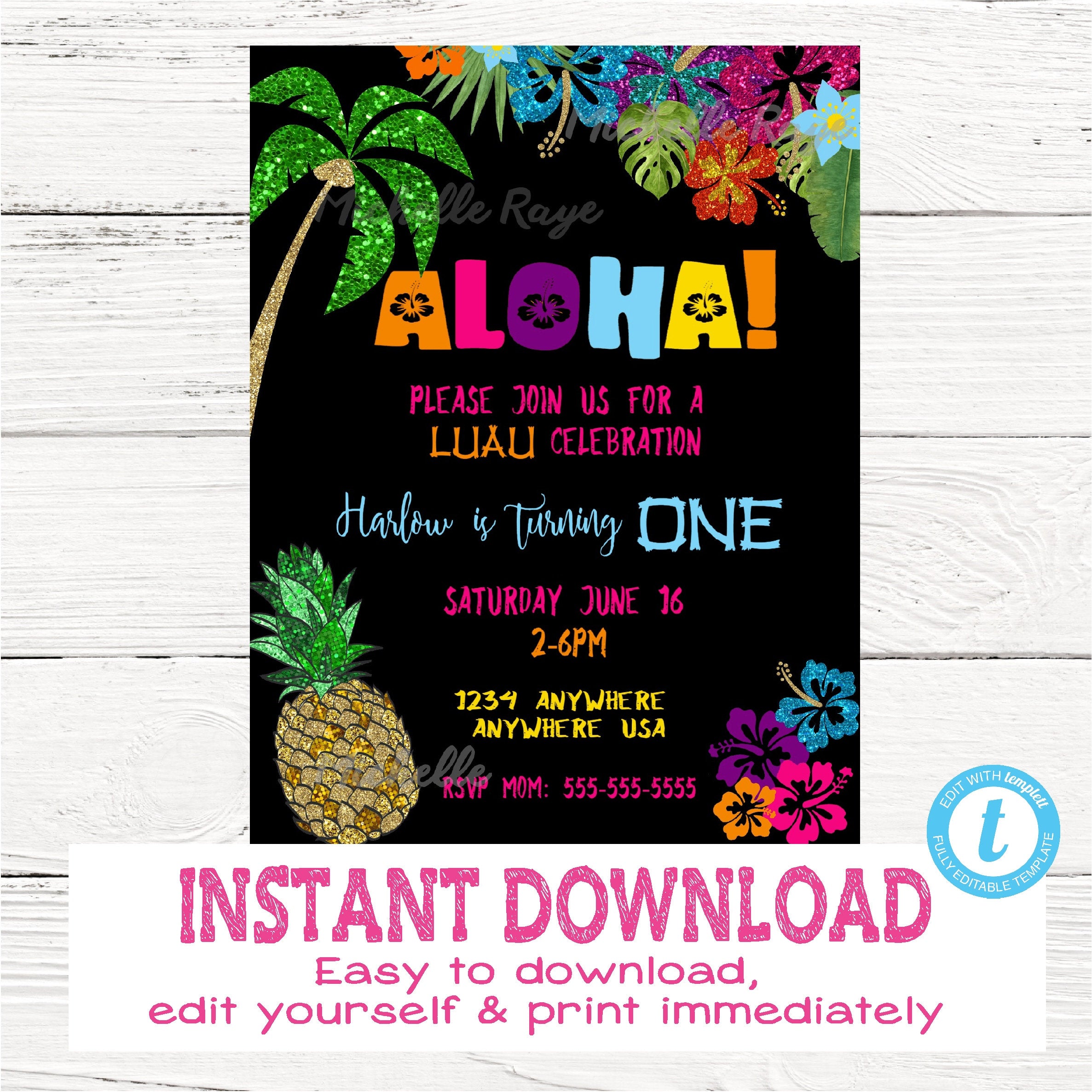 Luau Birthday Invitation Blank Templates