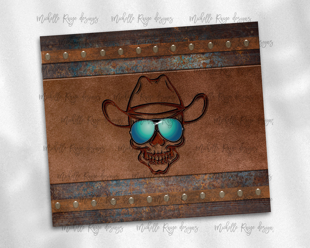 Patina Rust and Leather Skull with Sunglasses – Michelle Raye Designs